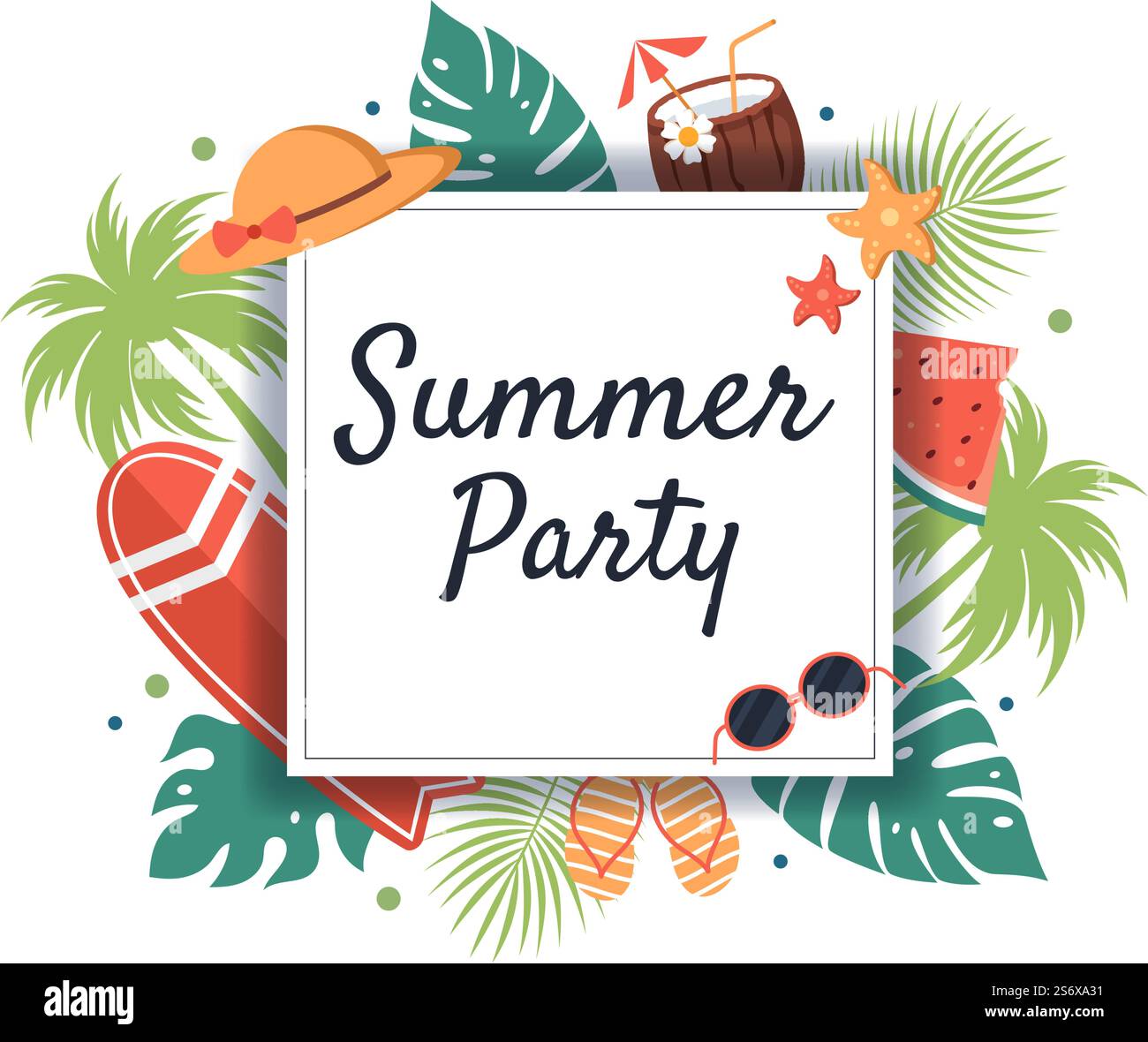 Summer Party Cartoon Background Illustration with Tropical Plants ...