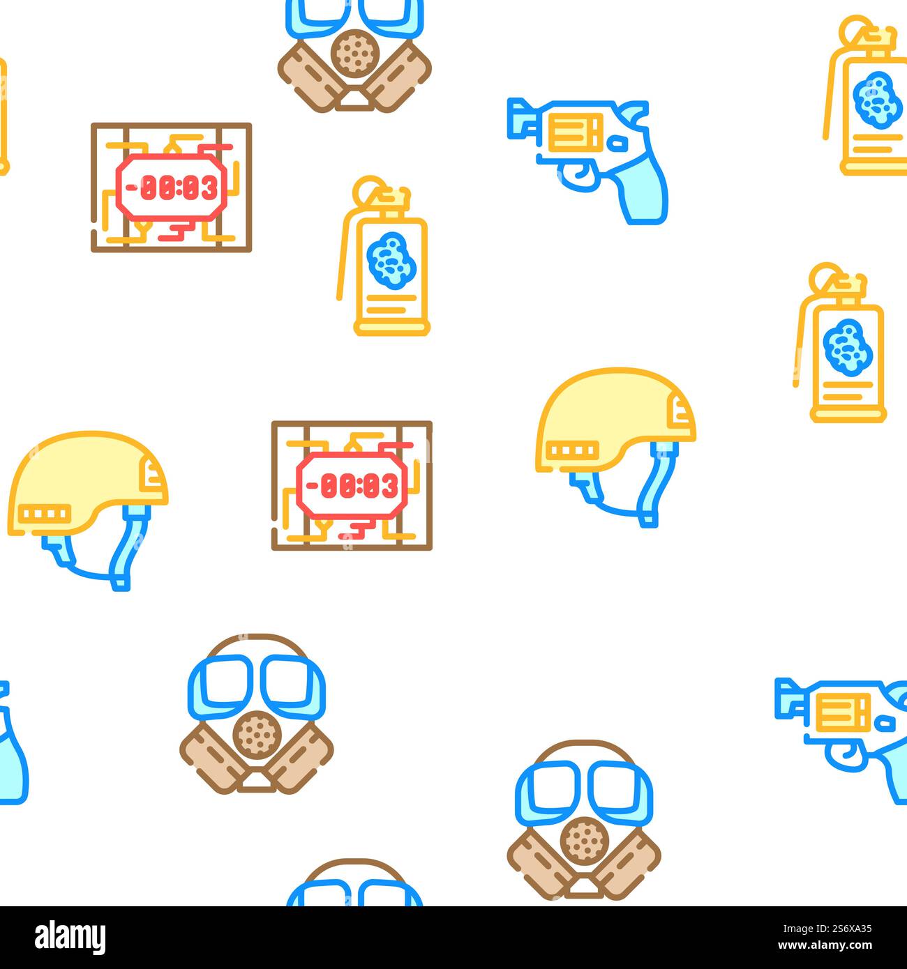 Weapon Military Army Equipment Vector Seamless Pattern Color Line ...