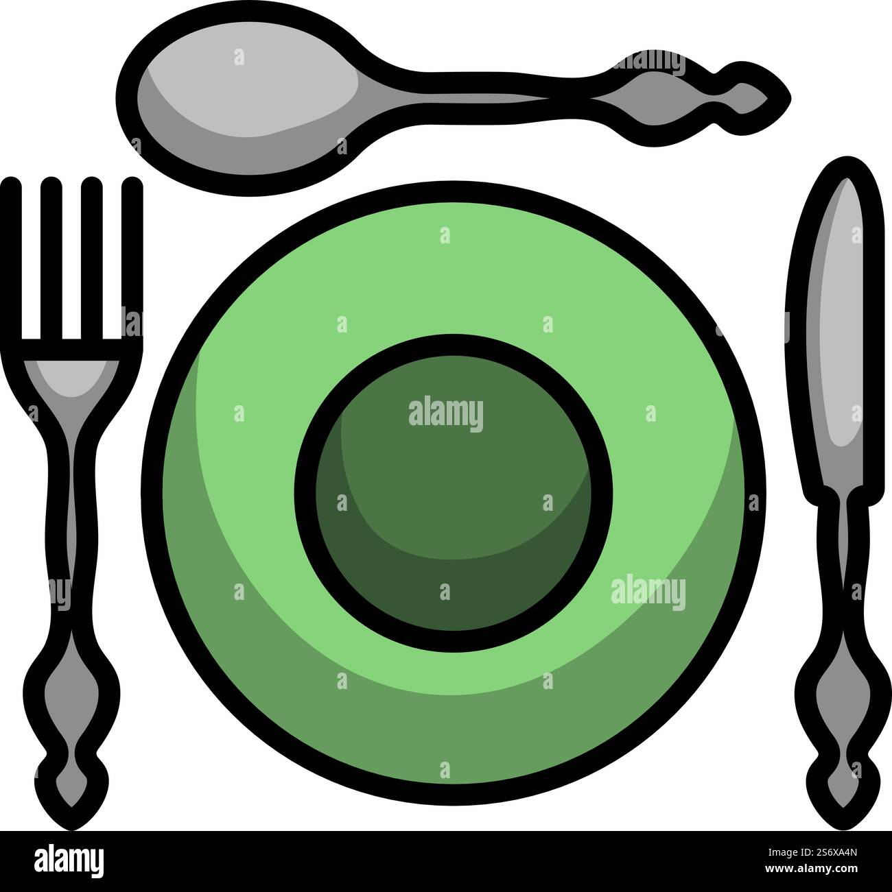 Icon Of Silverware And Plate. Editable Bold Outline With Color Fill ...