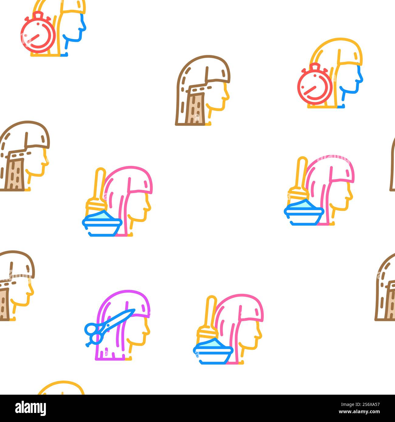 Hair Salon Hairstyle Service Vector Seamless Pattern Color Line ...