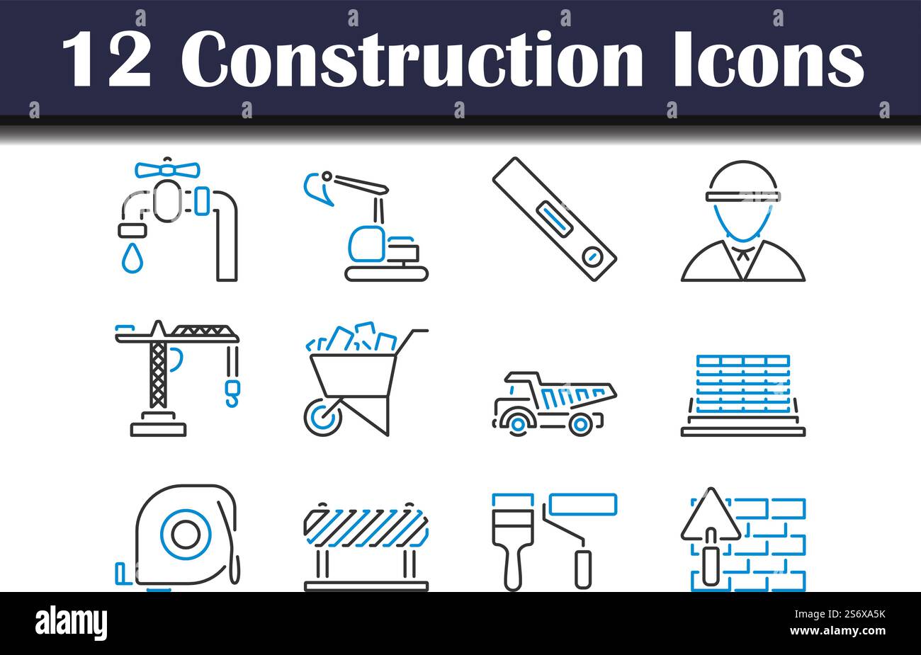 Construction Icon Set. Editable Bold Outline With Color Fill Design ...