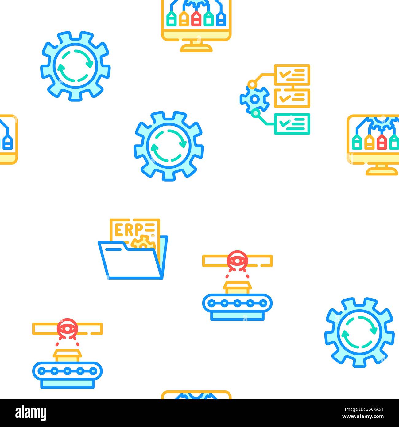 Erp Enterprise Resource Planning Vector Seamless Pattern Color Line Illustration. Erp Enterprise ...
