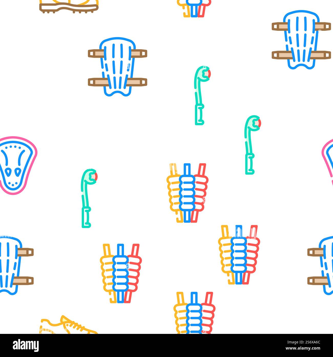 Cricket Sport Game Accessory Vector Seamless Pattern Color Line ...