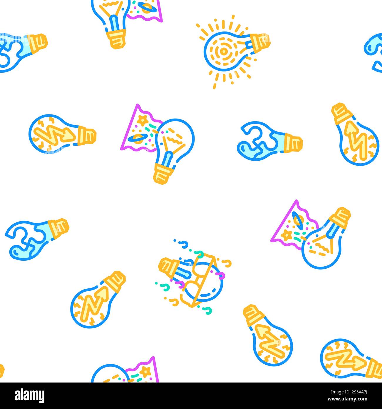 Bulb Lighting Electric Accessory Vector Seamless Pattern Color Line ...