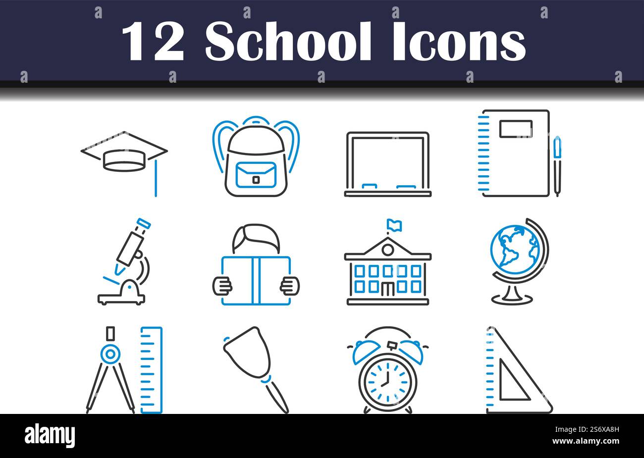 School Icon Set. Editable Bold Outline With Color Fill Design. Vector ...
