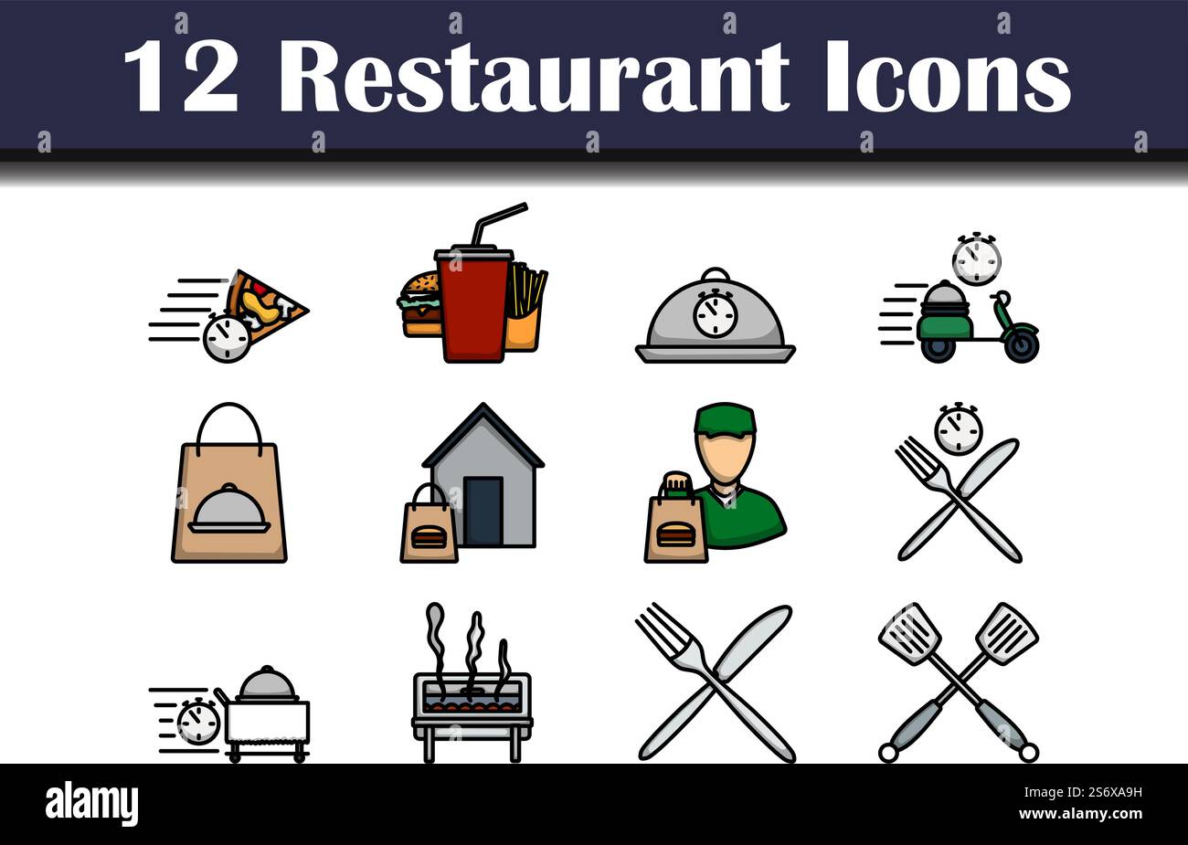 Restaurant Icon Set. Editable Bold Outline With Color Fill Design ...