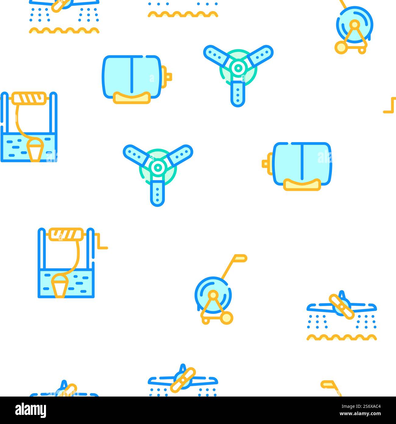 Irrigation System Collection Vector Seamless Pattern Color Line