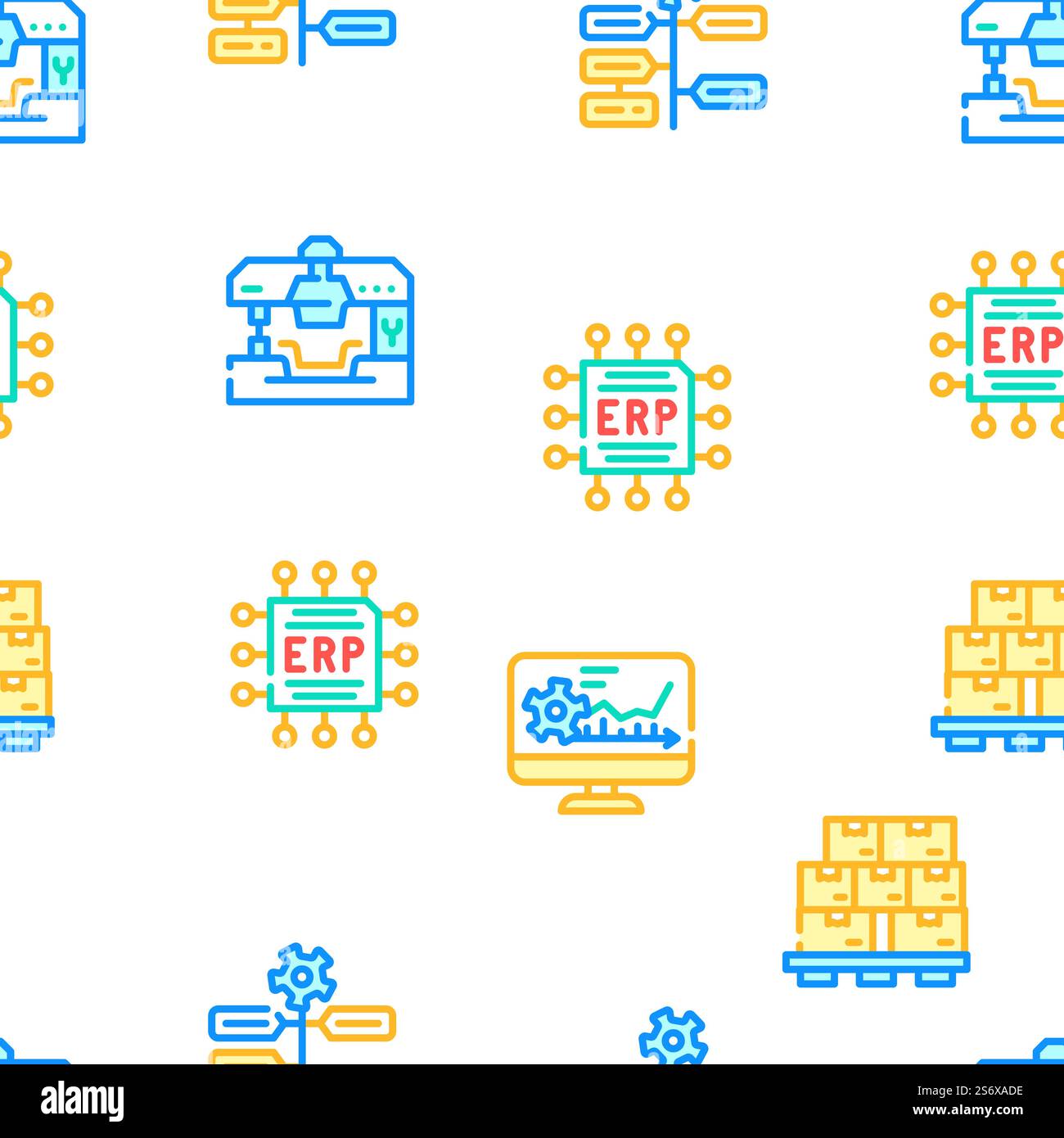 Erp Enterprise Resource Planning Vector Seamless Pattern Color Line Illustration. Erp Enterprise ...