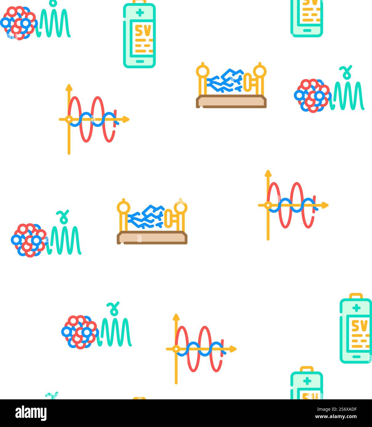 Electromagnetic Science Physics Vector Seamless Pattern Color Line
