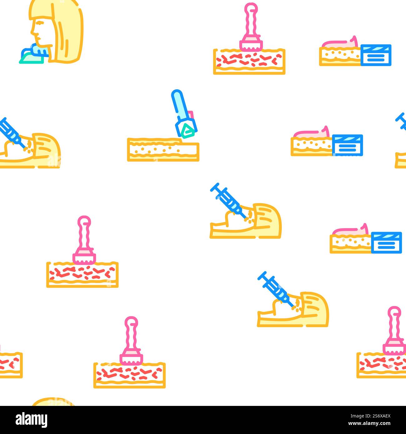 Cosmetology Treatment Procedure Vector Seamless Pattern Color Line ...