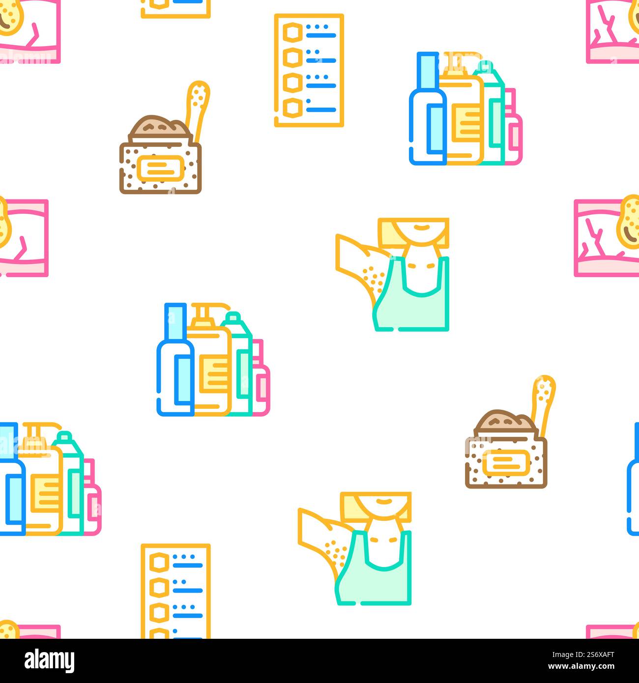 Cosmetology Beauty Procedure Vector Seamless Pattern Color Line ...