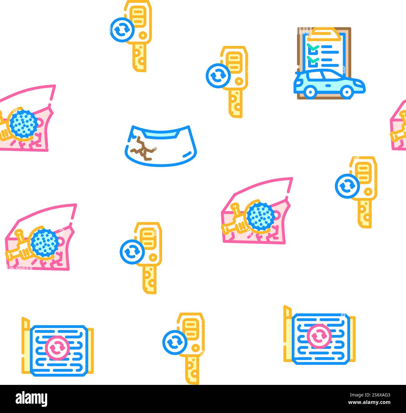 Car Service Technical Maintenance Vector Seamless Pattern Color Line ...