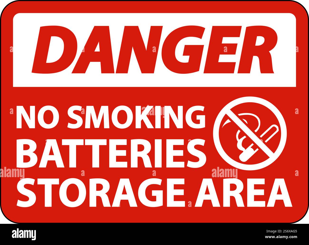 Danger No Smoking Battery Storage Area Sign On White Background Stock ...