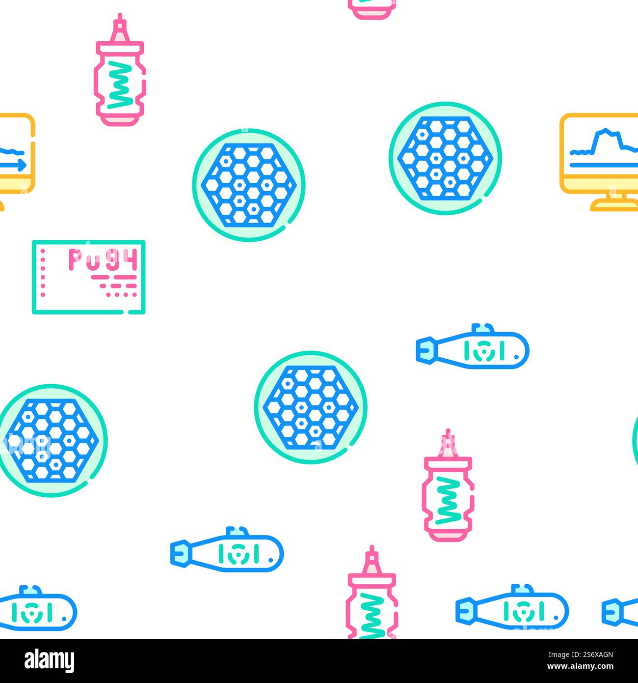 Nuclear Energy Power Collection Vector Seamless Pattern Color Line ...