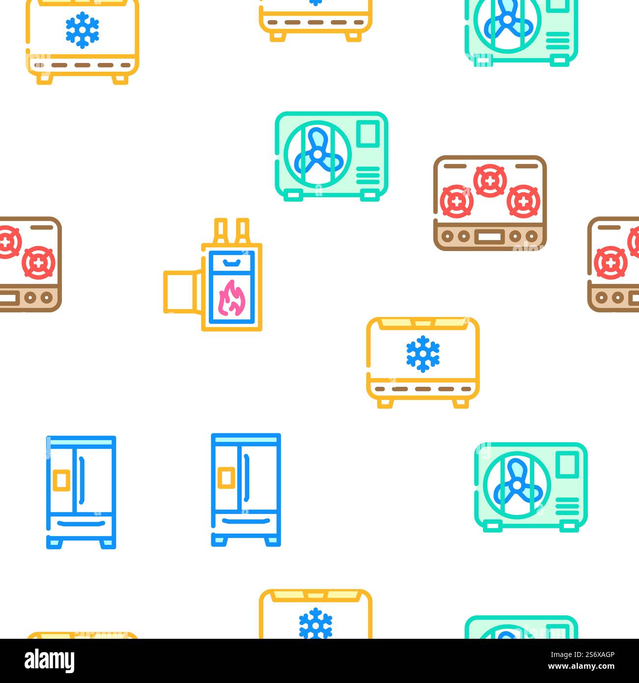 Appliances Domestic Technology Vector Seamless Pattern Color Line ...