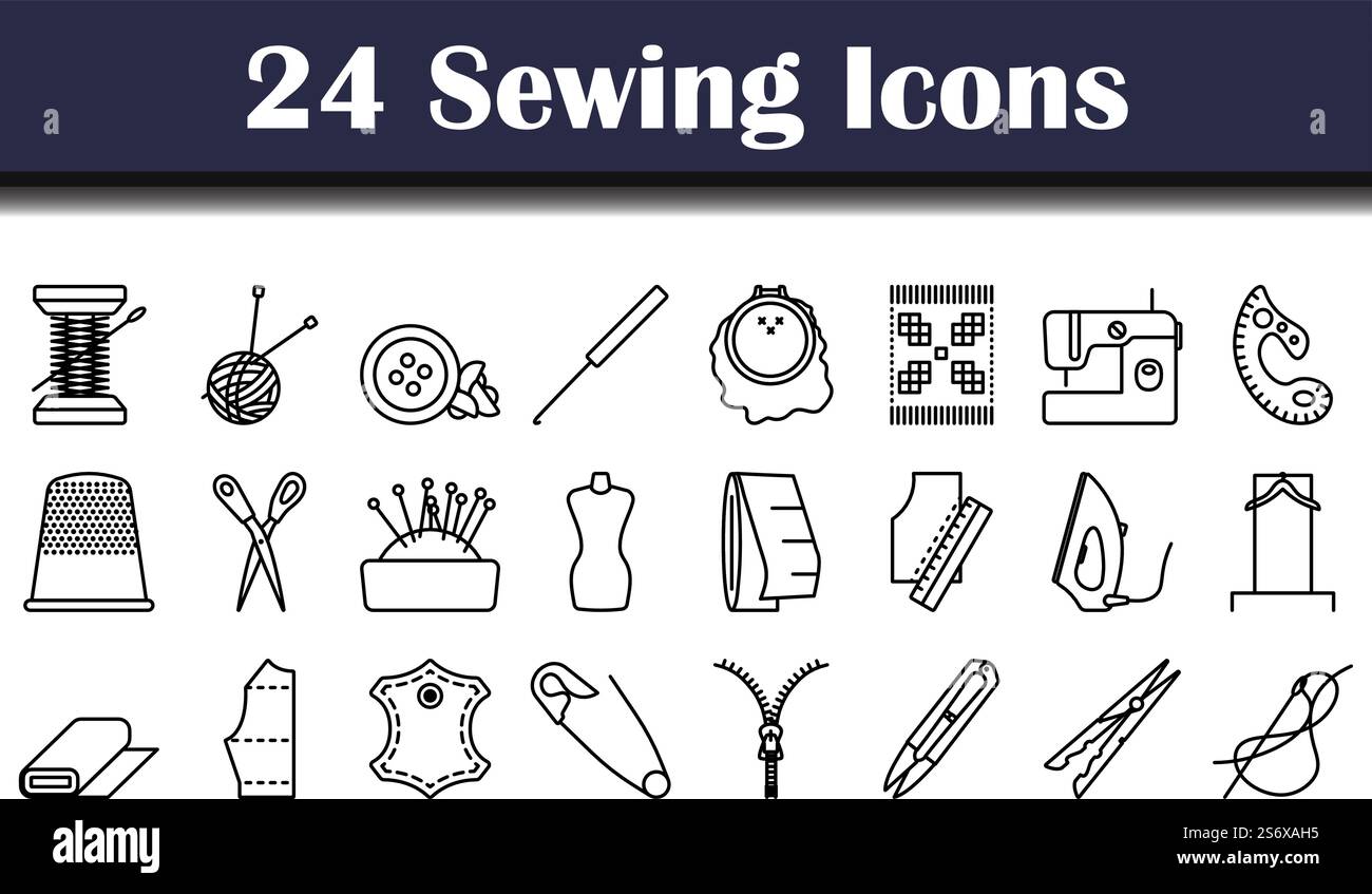 Sewing Icon Set. Bold outline design with editable stroke width. Vector ...