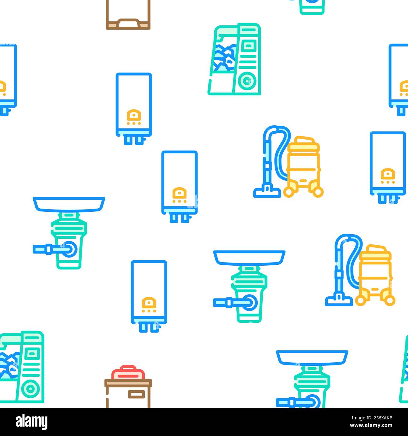 Appliances Domestic Technology Vector Seamless Pattern Color Line ...