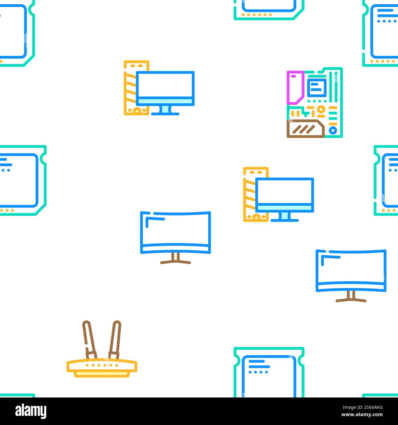 Computer Accessories And Parts Vector Seamless Pattern Color Line ...