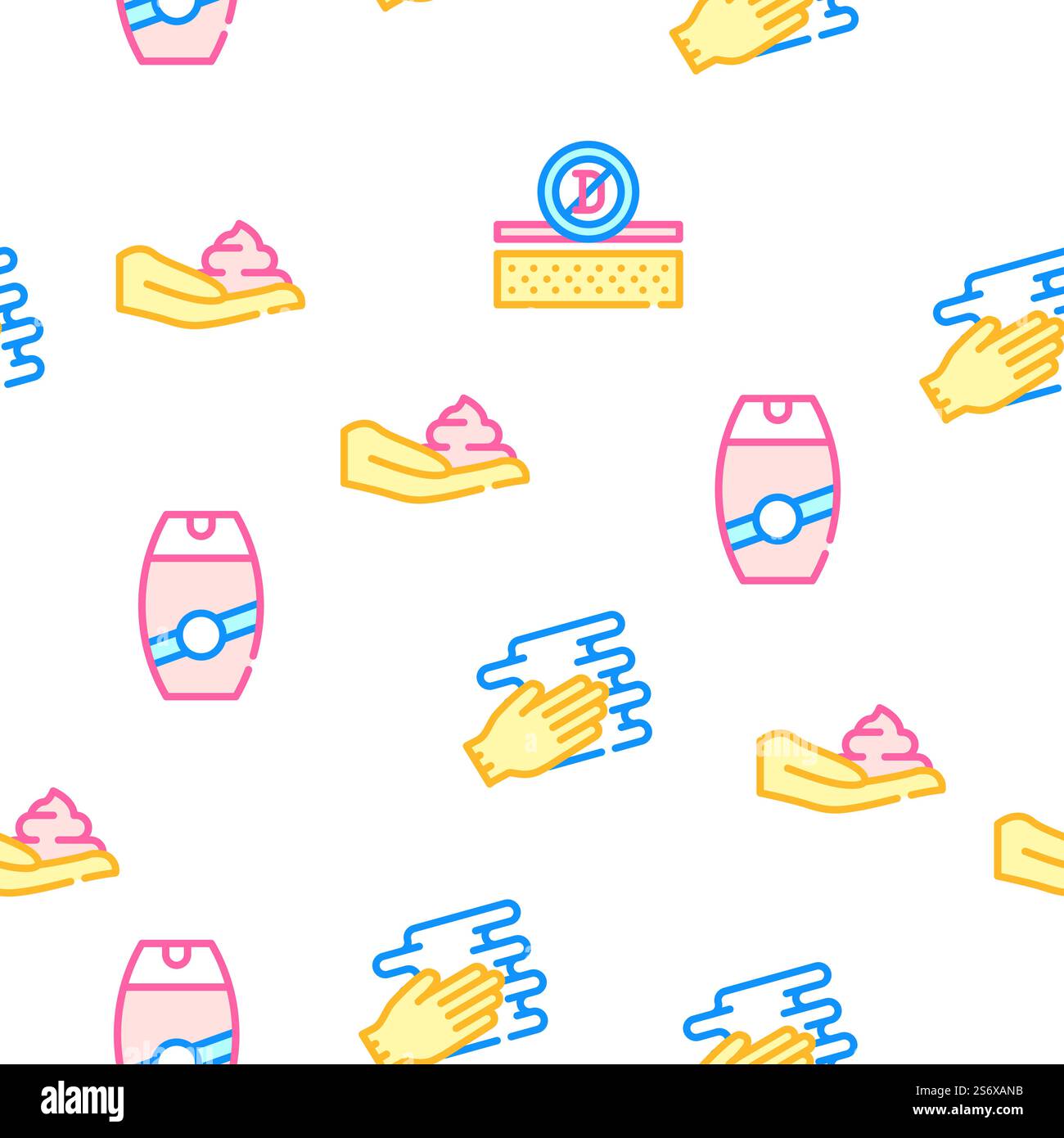 Sunscreen Protection Collection Vector Seamless Pattern Color Line Illustration. Sunscreen ...