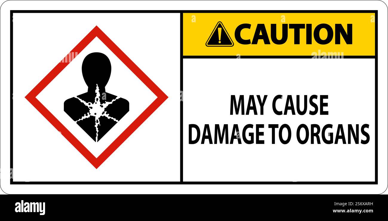 Caution May Cause Damage To Organs GHS Sign On White Background Stock ...