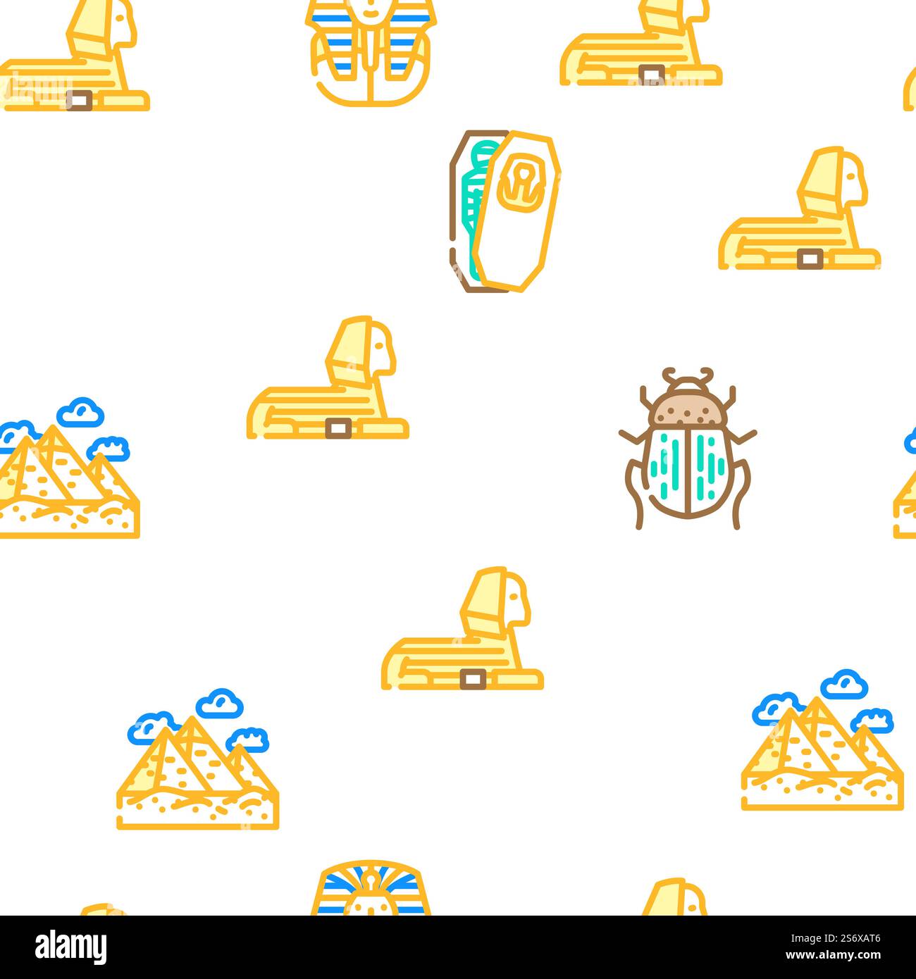 Egypt Civilization Landscape Vector Seamless Pattern Color Line ...