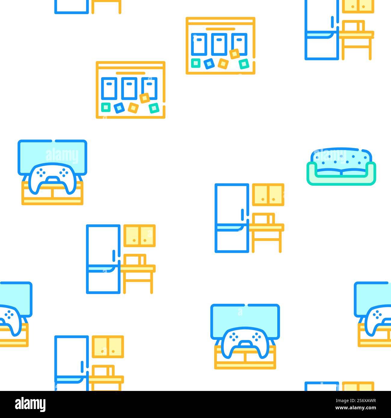 Coworking Work Office Collection Vector Seamless Pattern Color Line Illustration Coworking Work