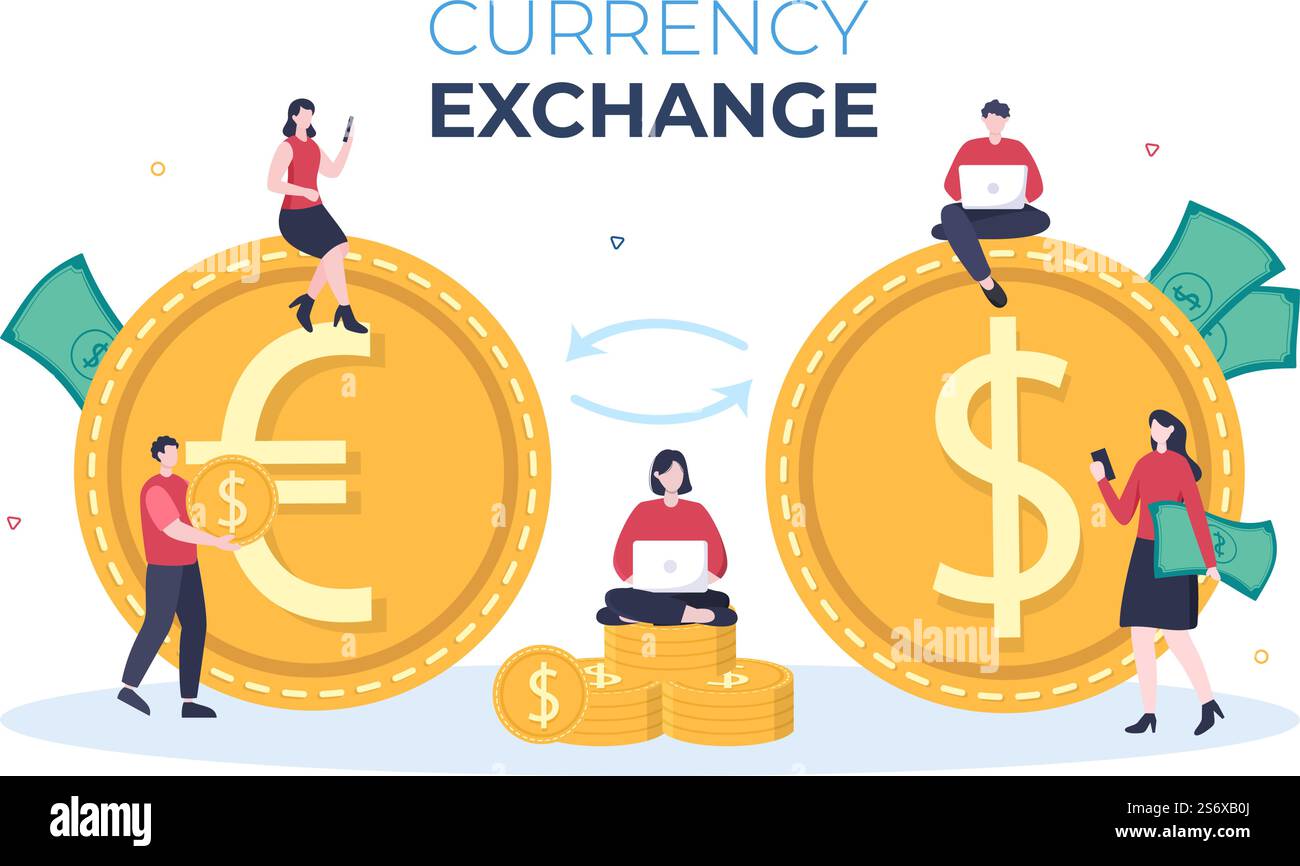 World Currency Exchange Services Cartoon Illustration Online Economy ...