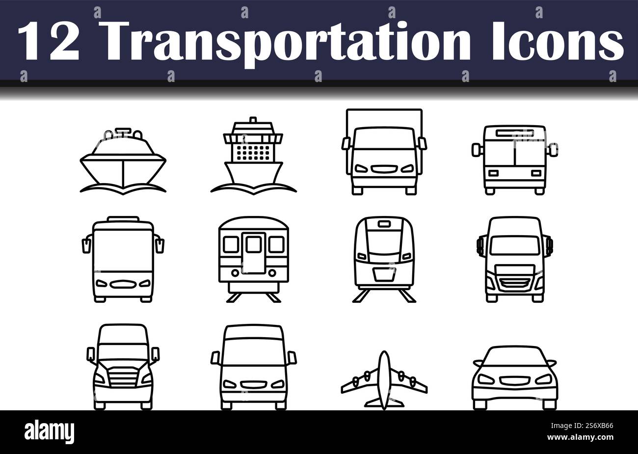 Transportation Icon Set. Bold outline design with editable stroke width ...