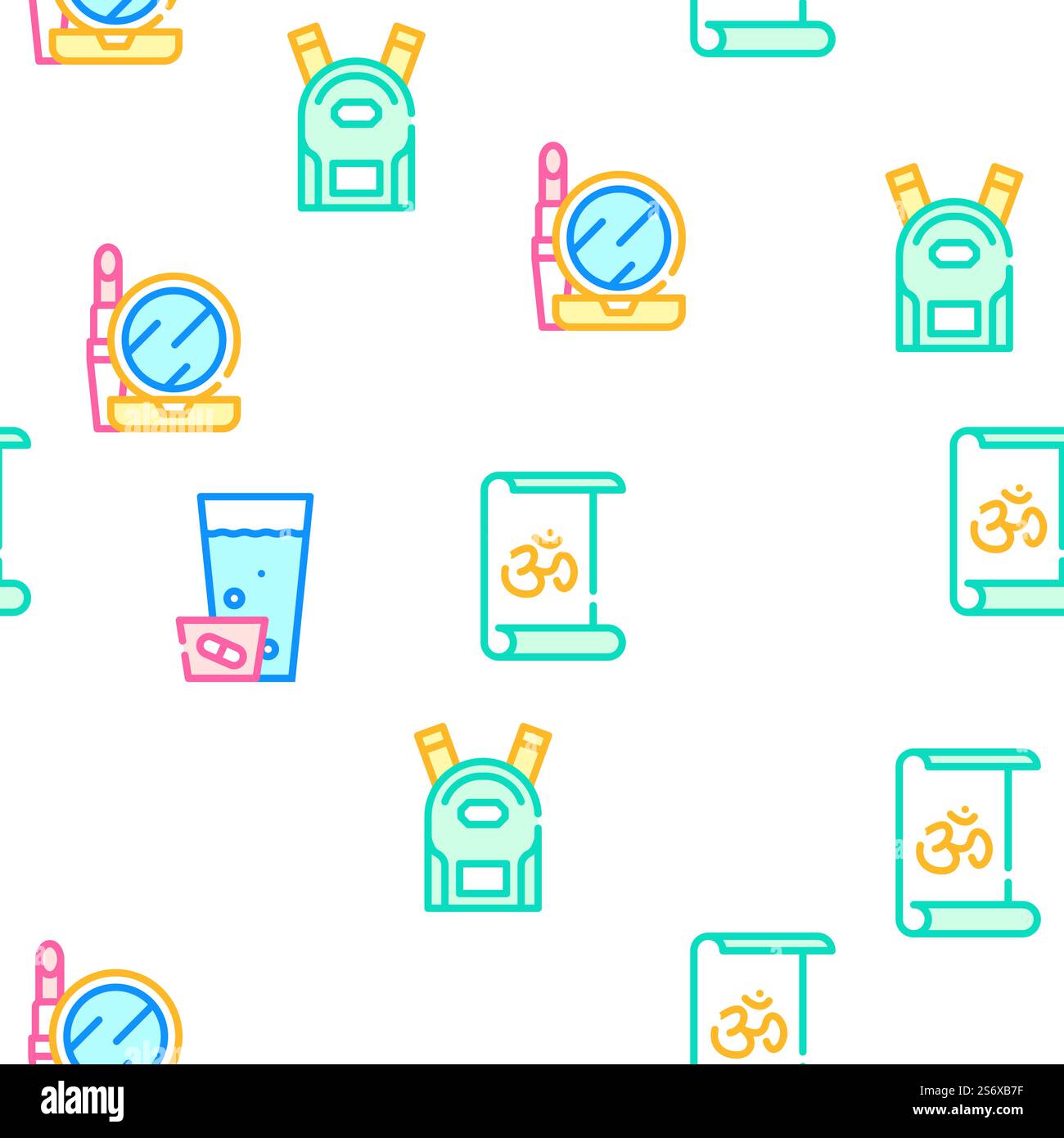Morning Routine Daily Vector Seamless Pattern Color Line Illustration ...