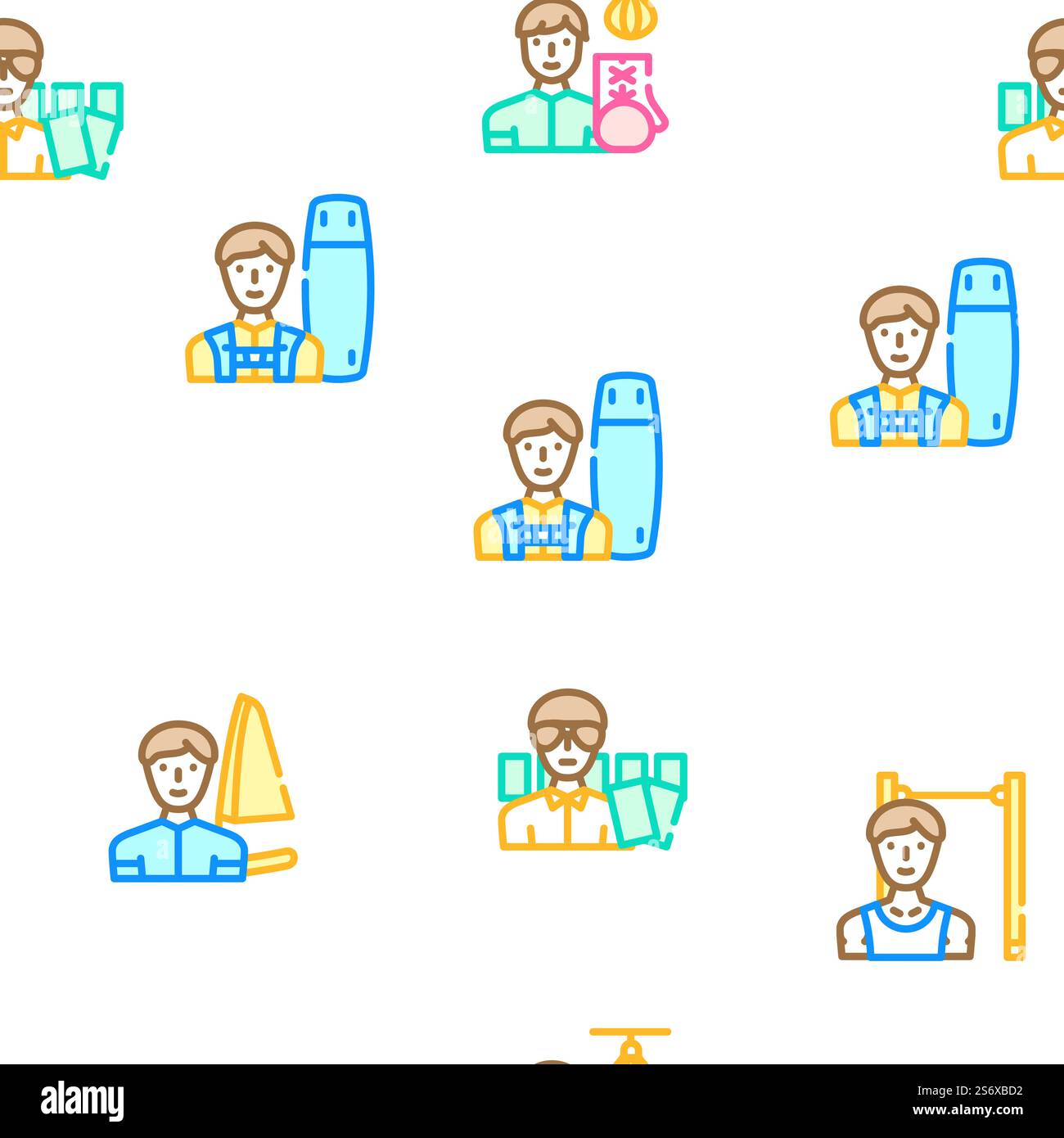 Male Sport Activities Vector Seamless Pattern Color Line Illustration ...