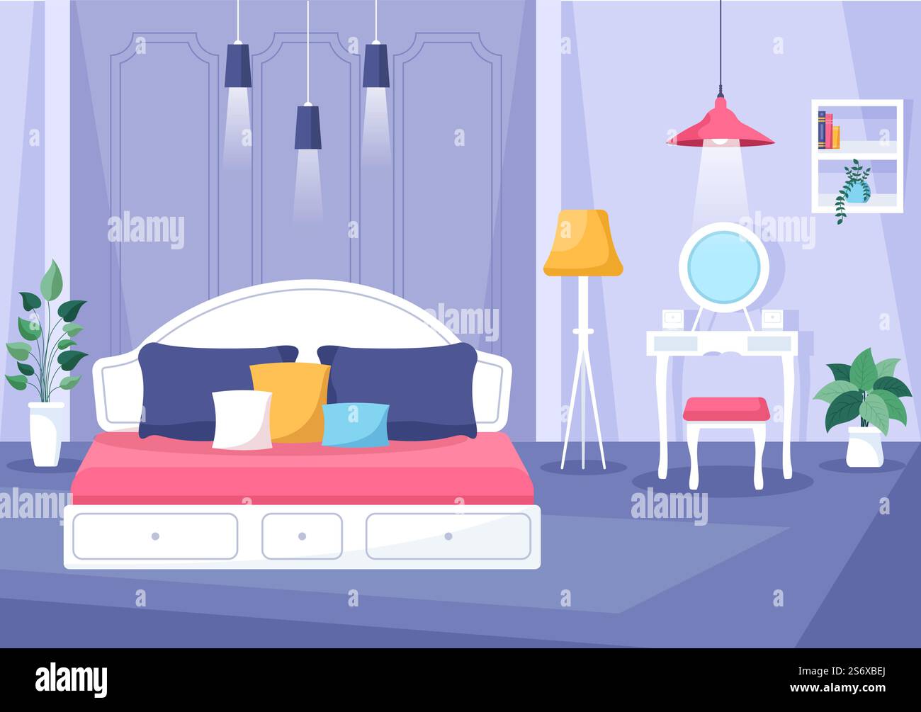 Cozy Bedroom Interior with Furniture Like Bed, Wardrobe, Bedside Table ...