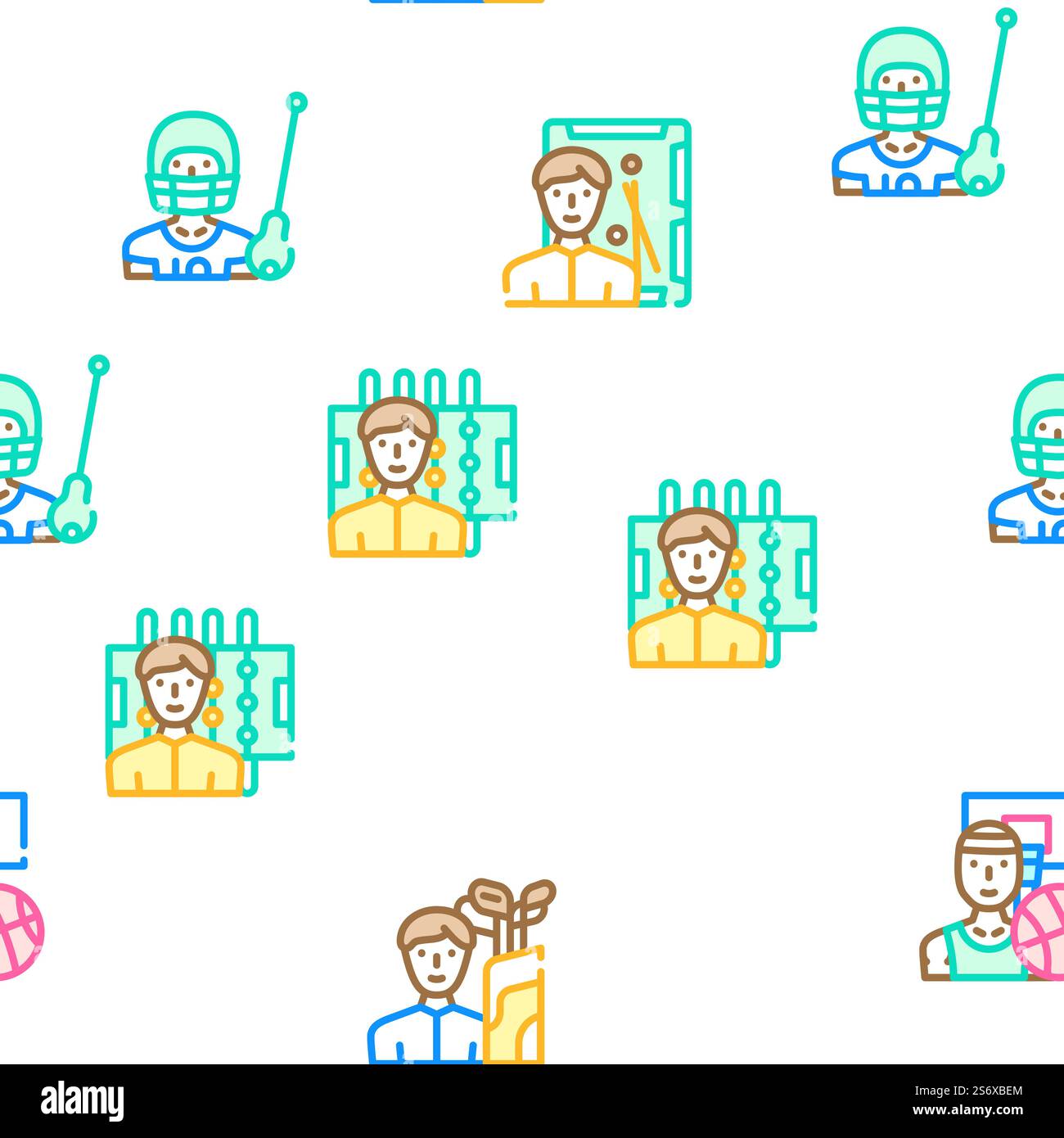 Male Sport Activities Vector Seamless Pattern Color Line Illustration ...