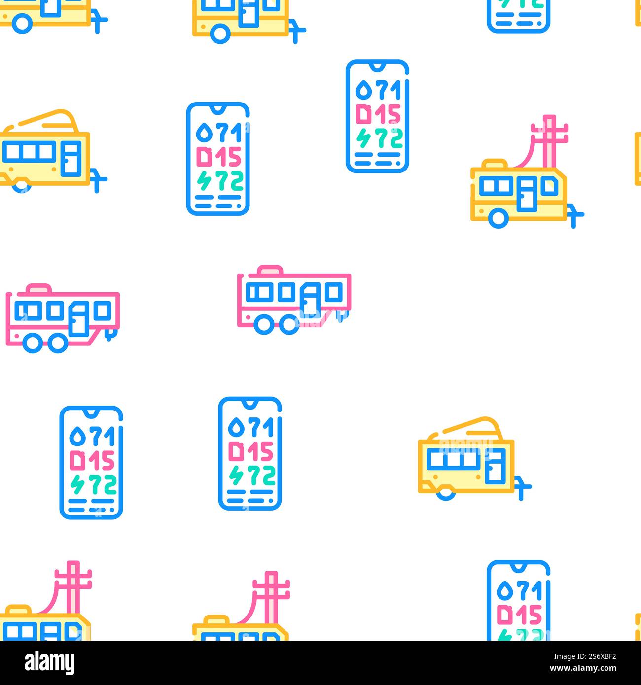 Modular House Trailer Vector Seamless Pattern Color Line Illustration ...