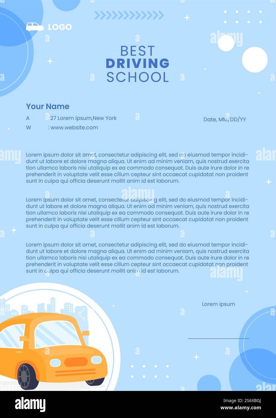 Car Driving School Letterhead Template Social Media Flat Cartoon ...