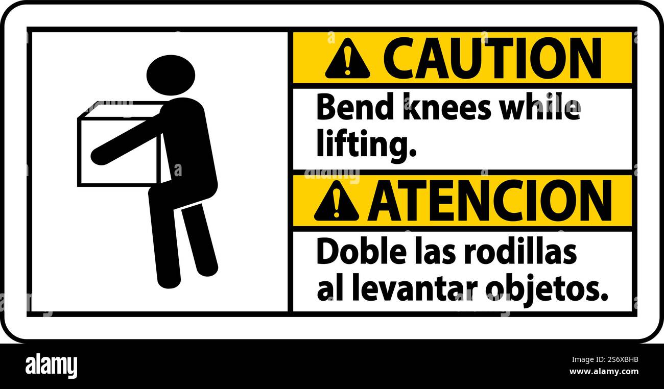 Caution Bend Knees While Lifting Sign On White Background Stock Vector ...