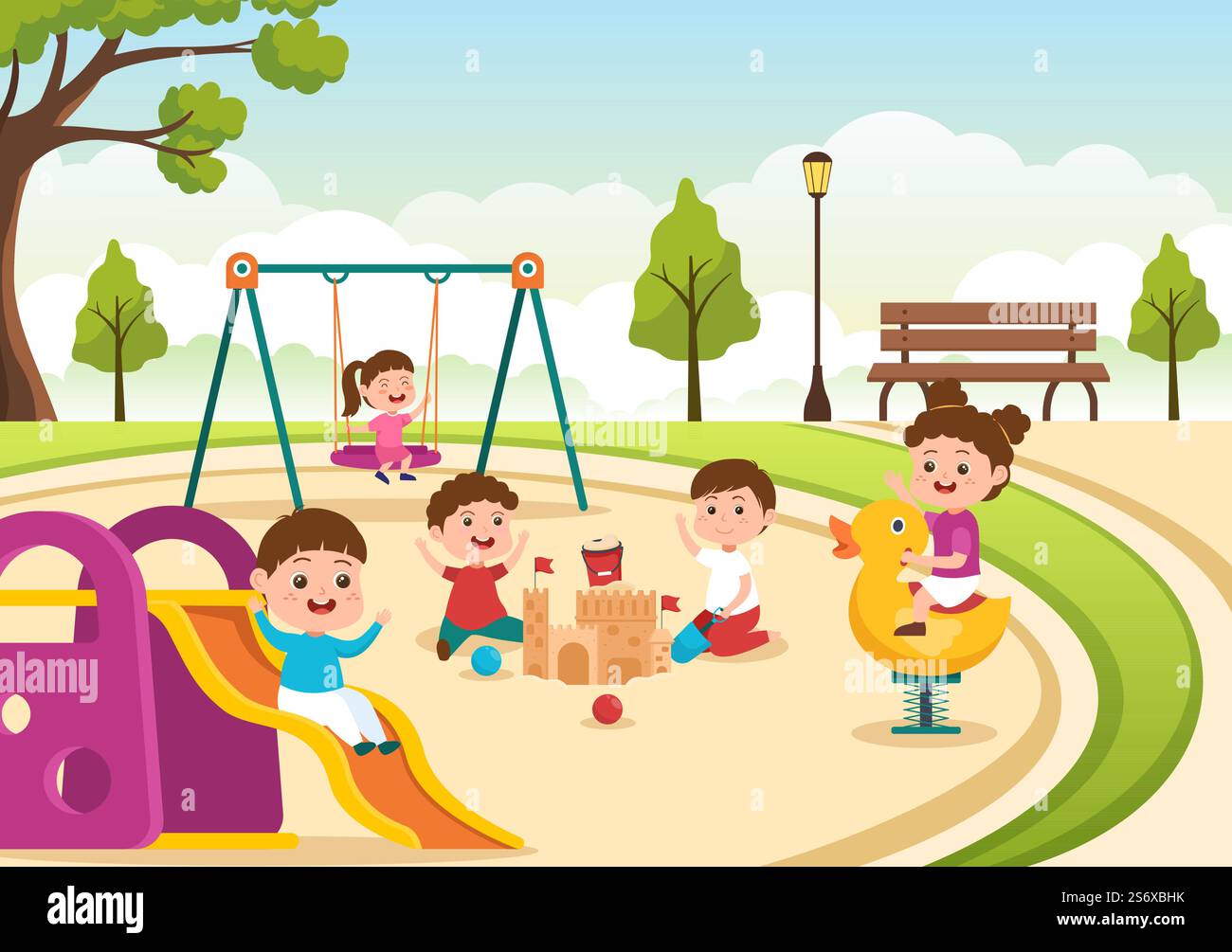 Children Playground with Swings, Slide, Climbing Ladders and More in the Amusement Park for ...