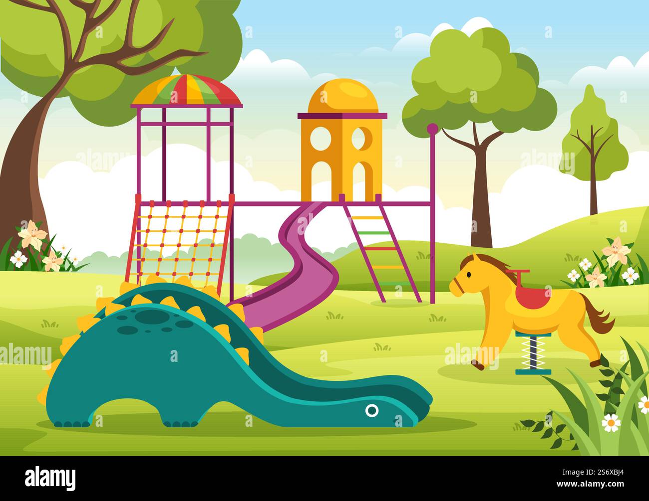 Children Playground with Swings, Slide, Climbing Ladders and More in the Amusement Park for ...