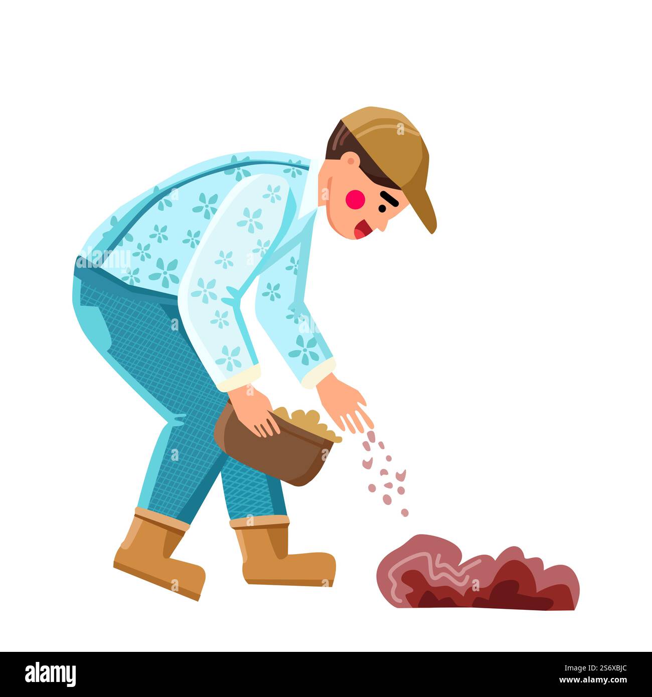 Grass Fertilizer Putting Gardener In Ground Vector. Man Farmer Put ... Grass Fertilizer Putting Gardener In Ground Vector. Man Farmer Put ...