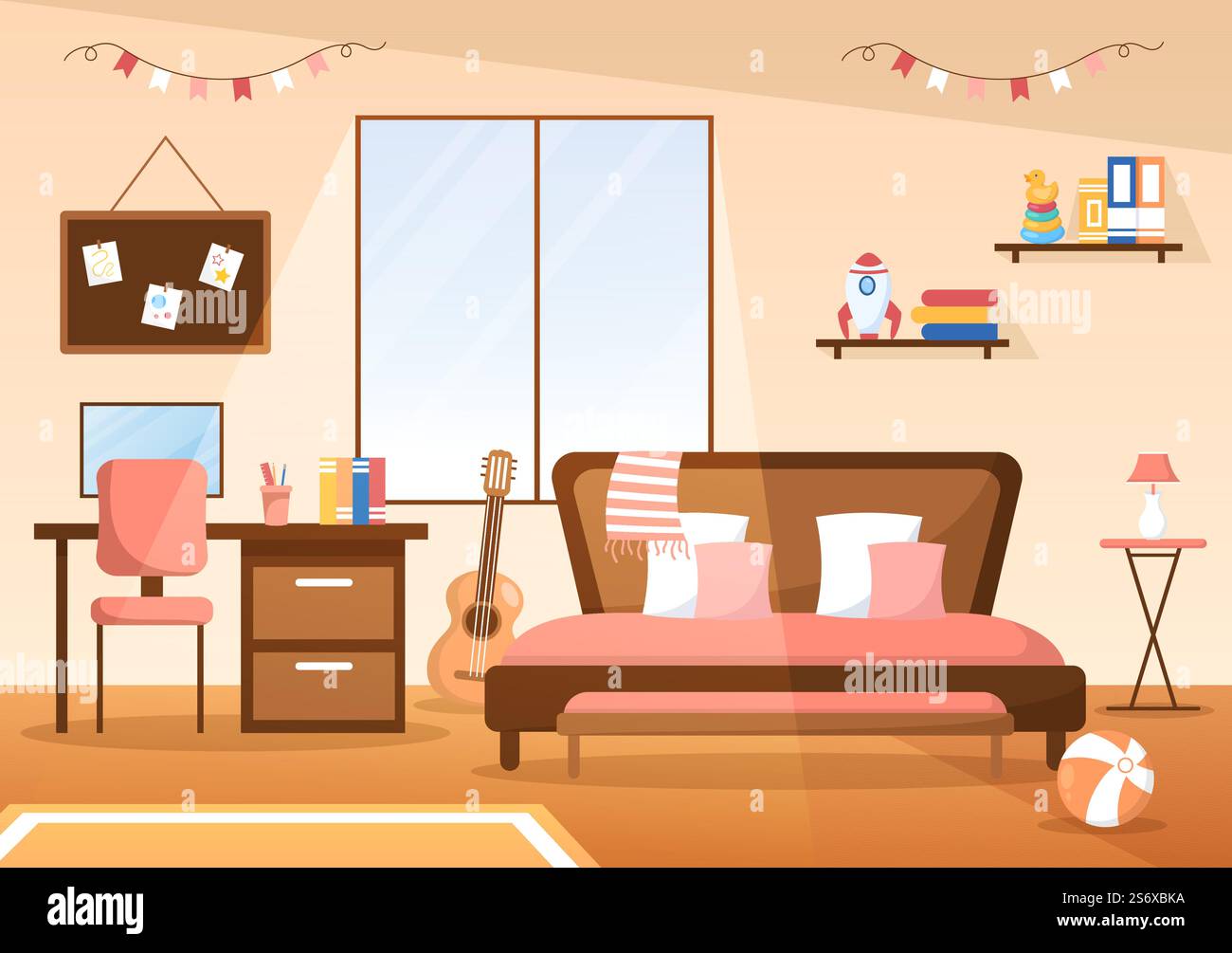 Cozy Kids Bedroom Interior with Furniture Like Bed, Toys, Wardrobe ...