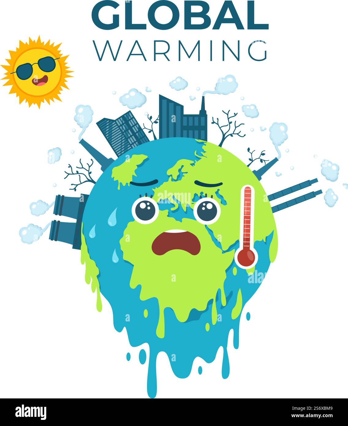 Global Warming Cartoon Style Illustration with Planet Earth in a ...
