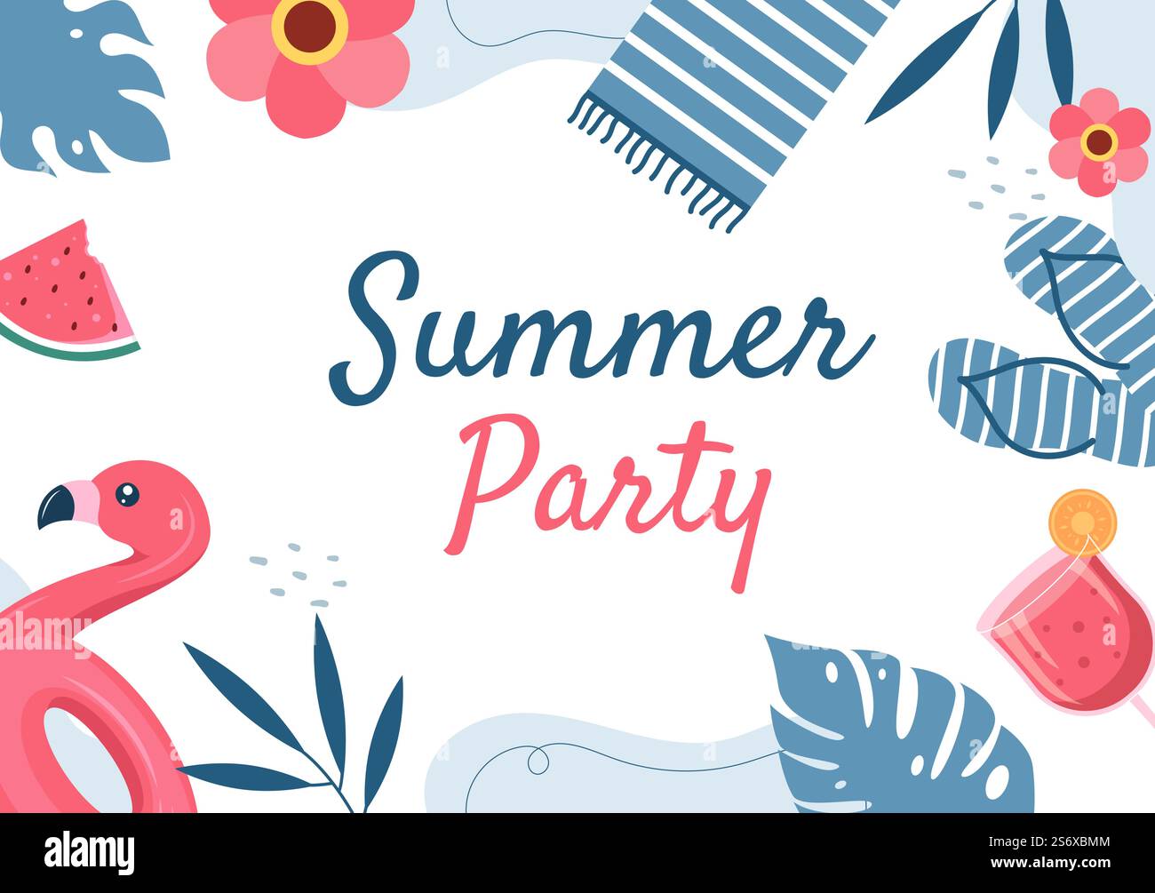 Summer Party Cartoon Background Illustration with Tropical Plants ...