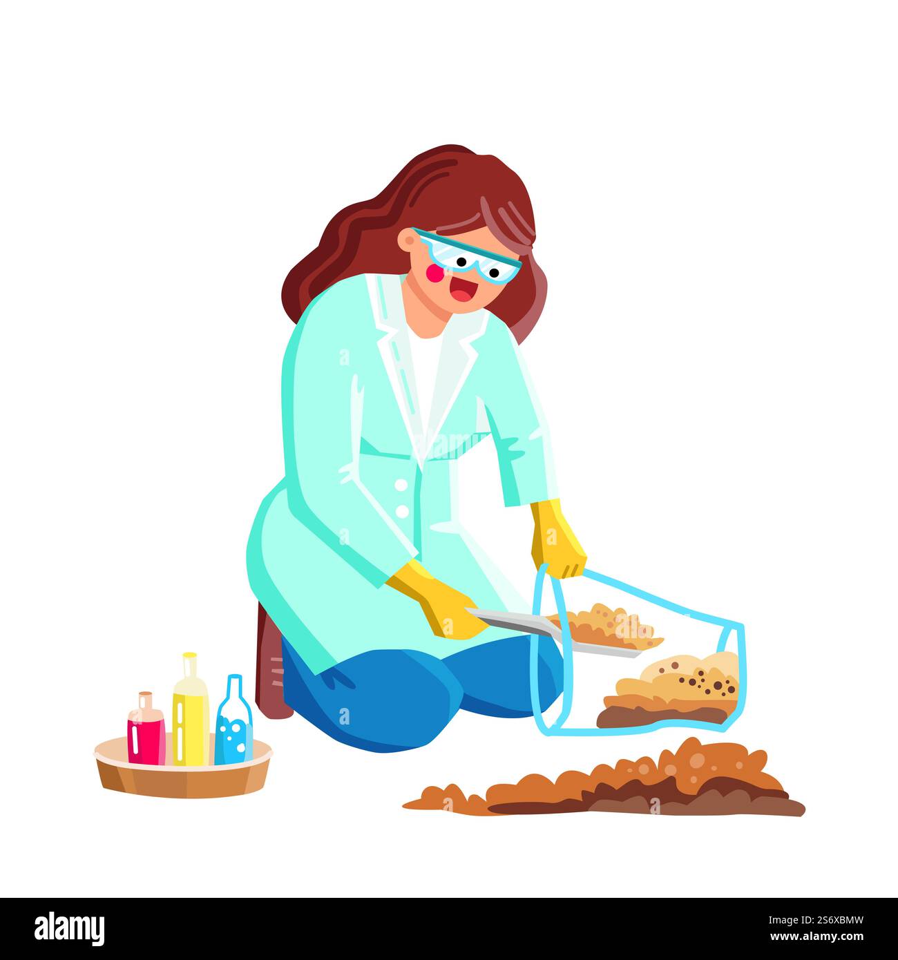 Soil Analysis Making Scientist For Research Vector. Young Woman ...