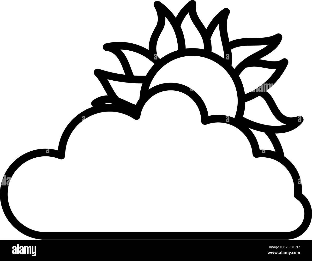 Sun Behind Clouds Icon. Bold outline design with editable stroke width ...