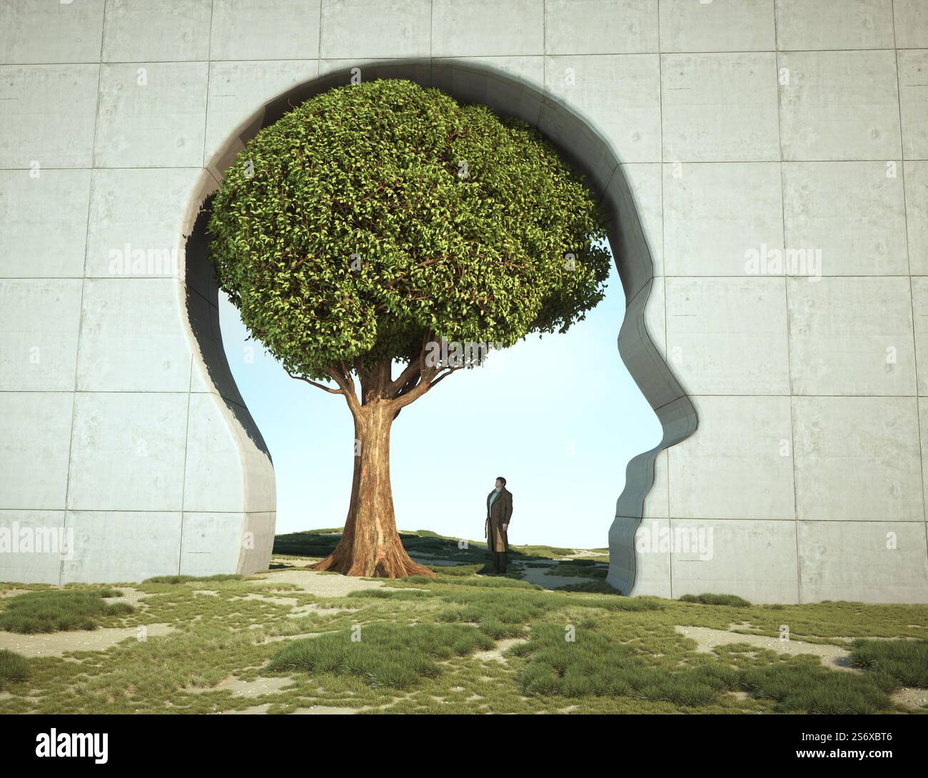 Abstract human head with a tree as a brain. Self development and growth ...