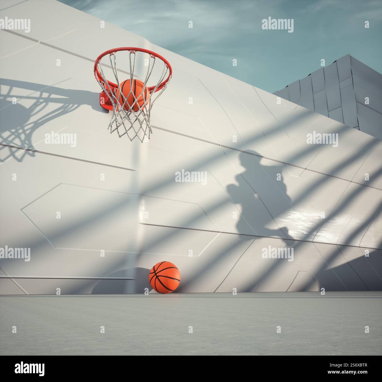 Basketball hoop on modern outdoor background. Successful strategy and ...