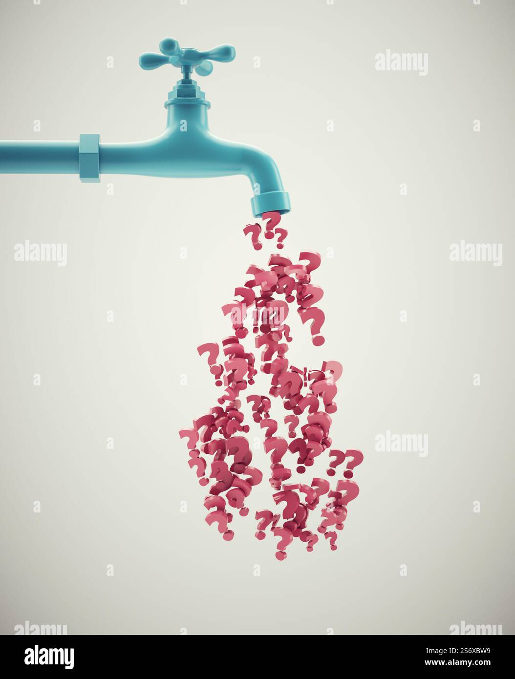 Faucet flowing with question marks. Doubts and confusion concept. This ...