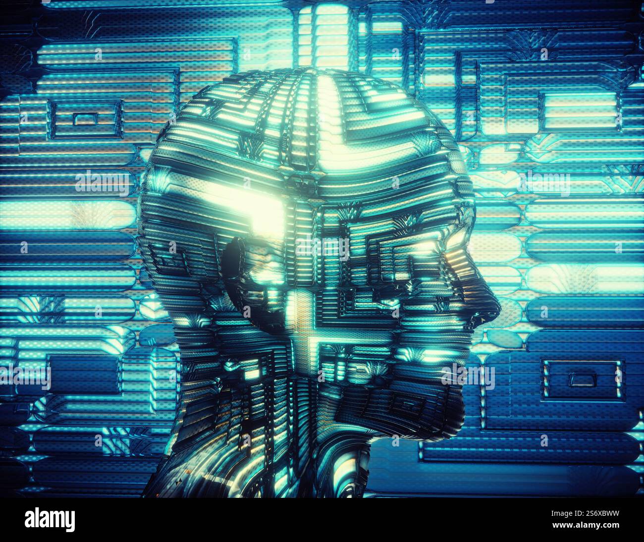 Human head with data circuits. Artificial intelligence and future innovation concept. This is a ...