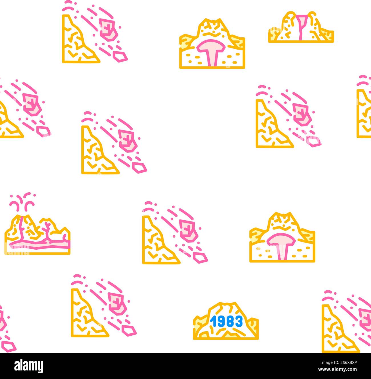 Volcano Lava Eruption Vector Seamless Pattern Color Line Illustration ...