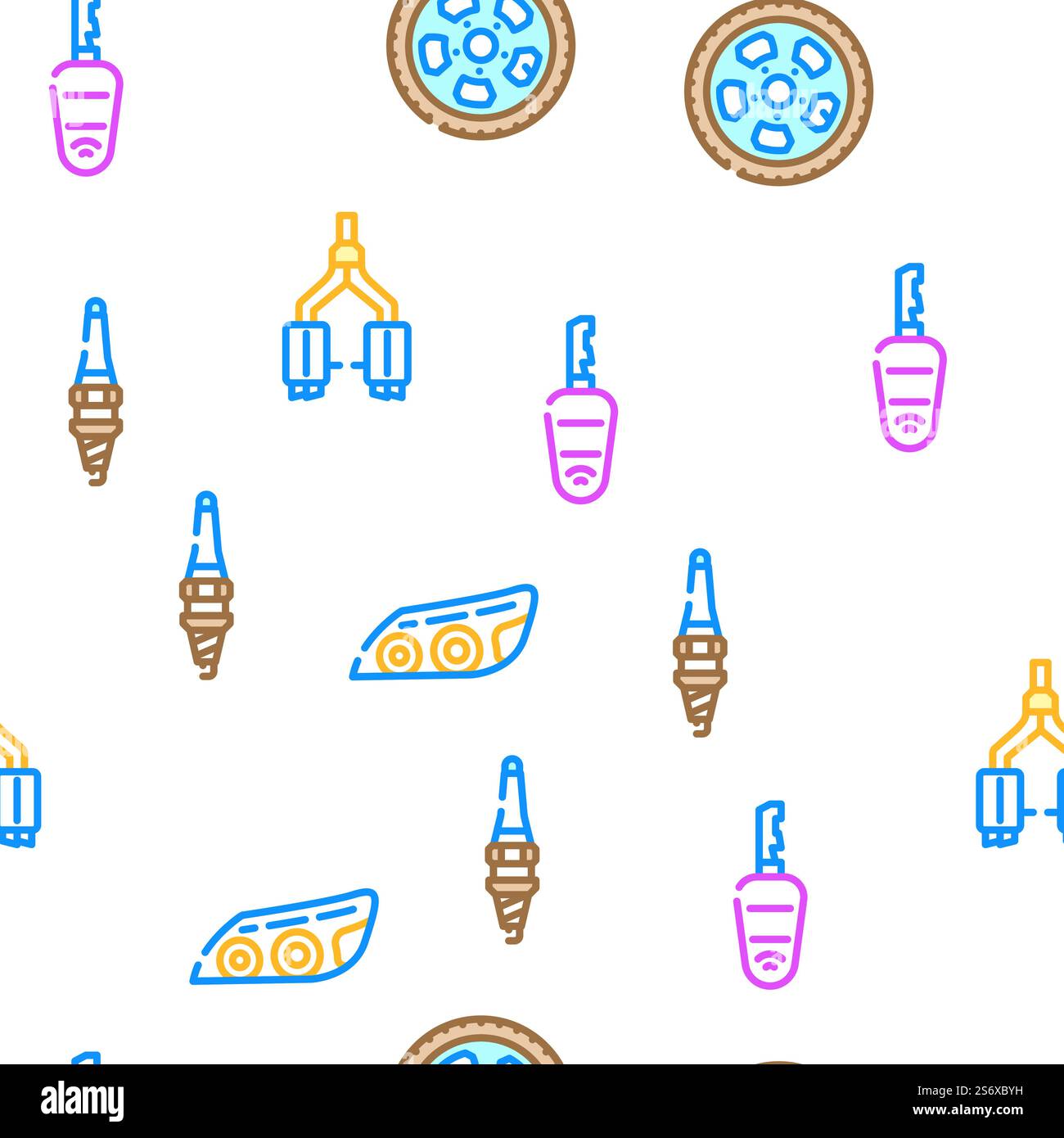 Car Vehicle Details Vector Seamless Pattern Color Line Illustration ...