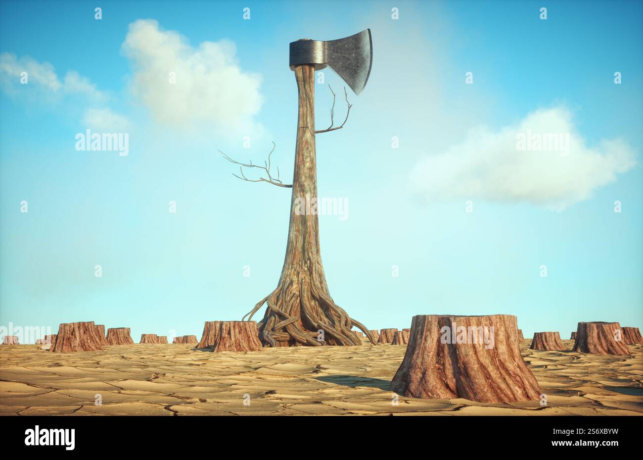 Tree log as a axe . Karma and justice concept . This is a 3d render ...